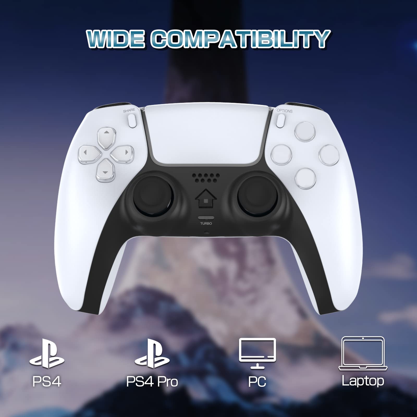 FXH for PS4 Controller, Wireless Dual Vibration Game Joystick Controller with Non-Slip Analog Sticks/6-Axis Motion Sensor Compatible with P4/Slim/Pro.5mm Headset Jack-white