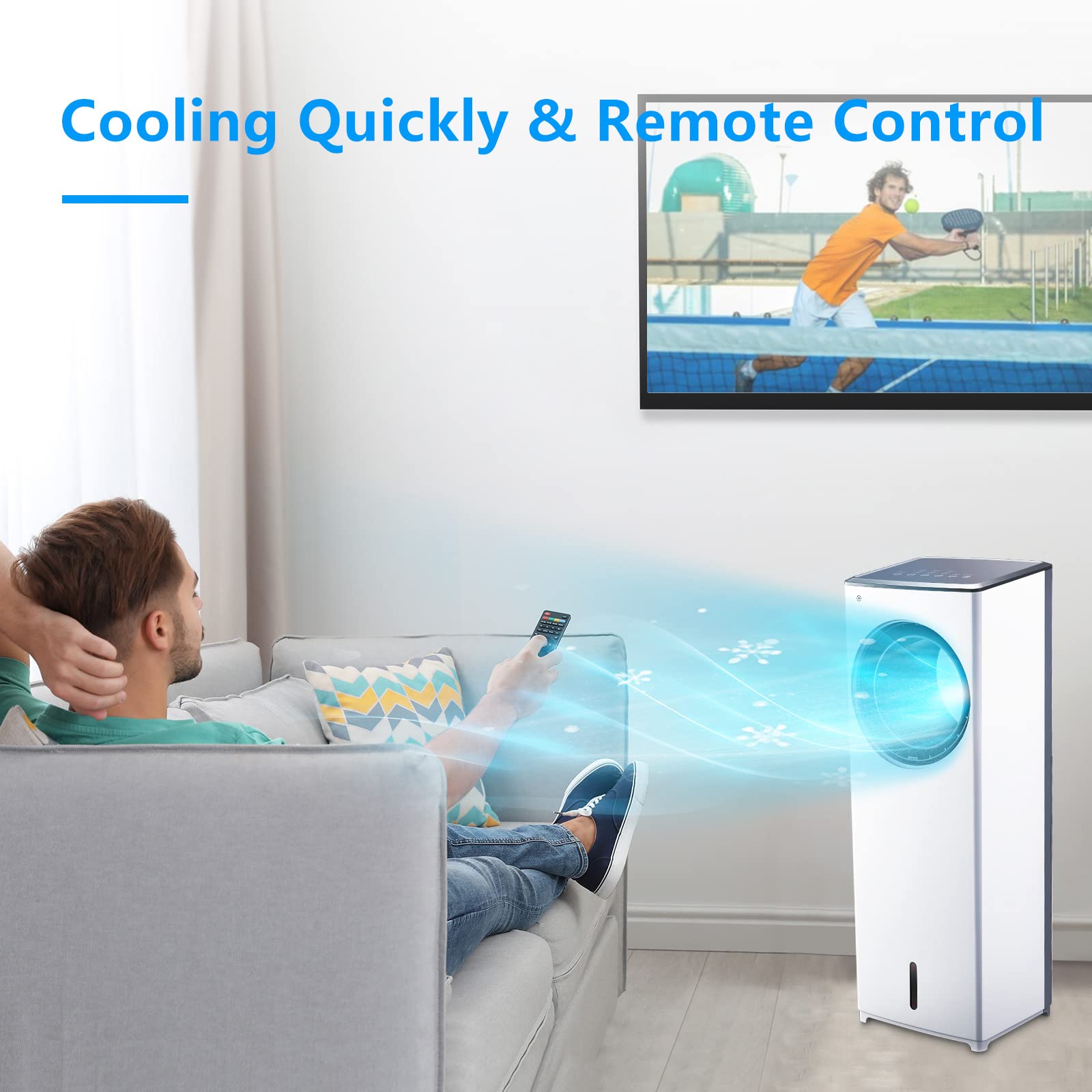 Evaporative Air Cooler-3-in-1 Portable Air-Cooling Fan, Instant Cool & Humidify with 3 Speeds, 8H Timer, 3 Modes, No Noise Tower Fan, No Dust, Bladeless Fan for Large Room Office (White)