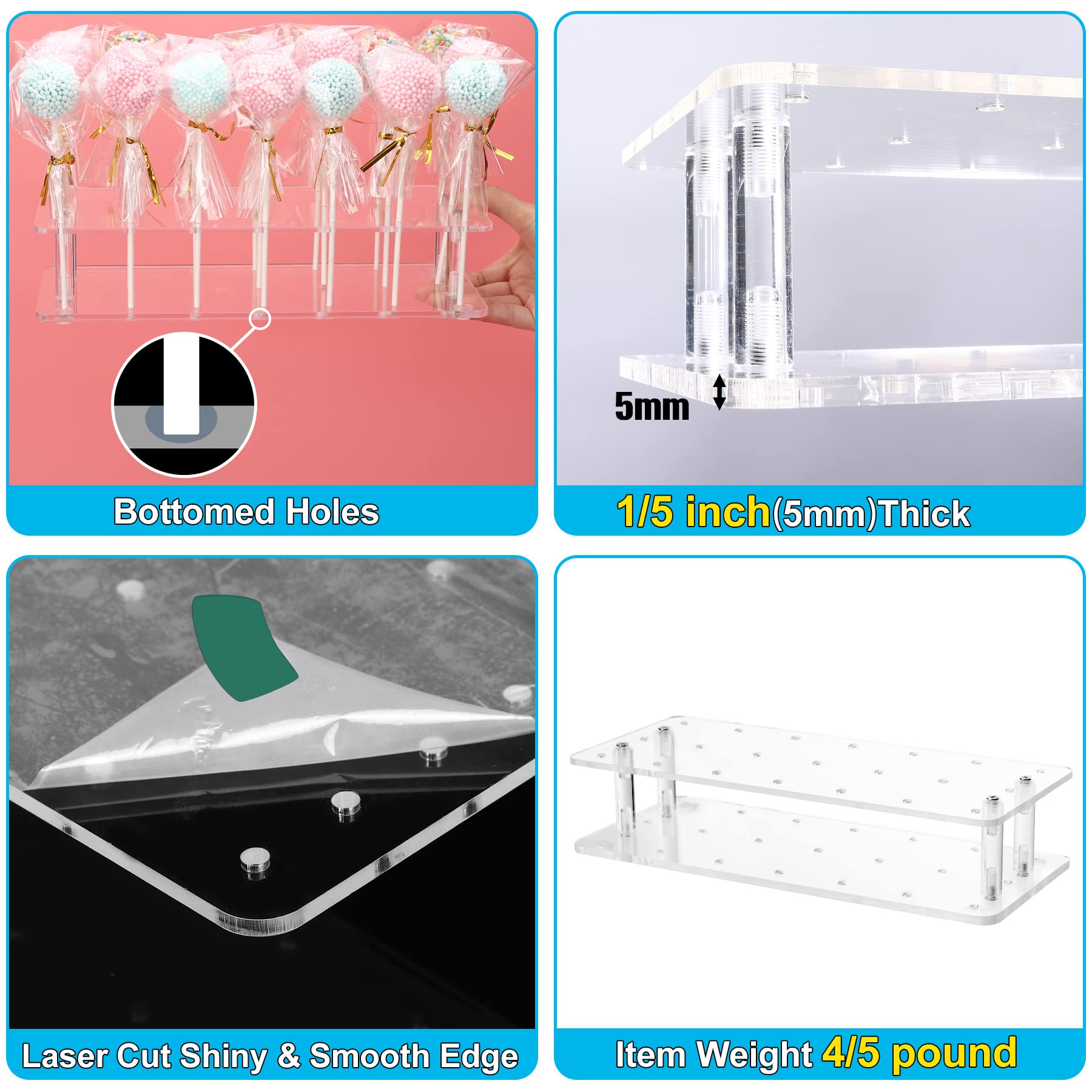 Goabroa Cake Pop Display Stand with 100 PCS Cake Pop Sticks and 100 PCS Wrappers Kit, 21 Holders Clear Acrylic Cakepop Making Accessories for Weddings Baby Showers Halloween