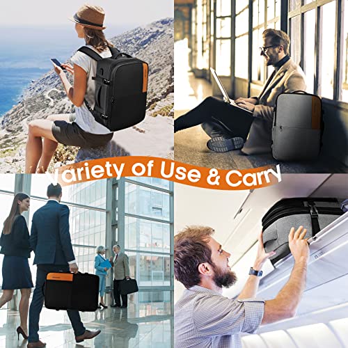 POWAITER Travel Backpack for Women Men, Carry On Backpack Flight Approved Fits 17 Inch Laptop with 4 Packing Cubes for Travel & Business Trip-Gray