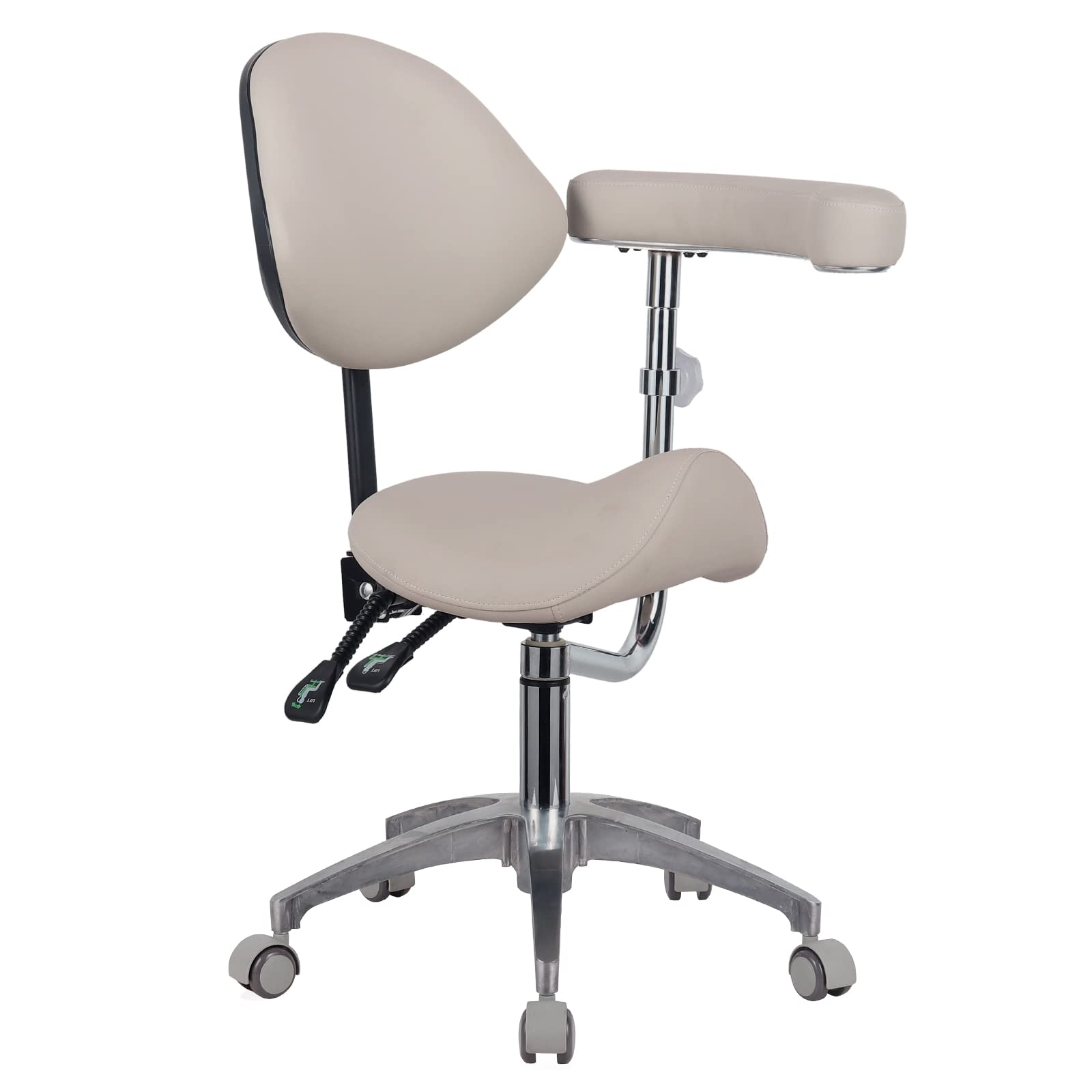 Hydraulic Swivel Dental Assistant Saddle Stool with Armrest, Height Adjustable Dentist Chair with Backrest for Dental Office Salon (GREY)
