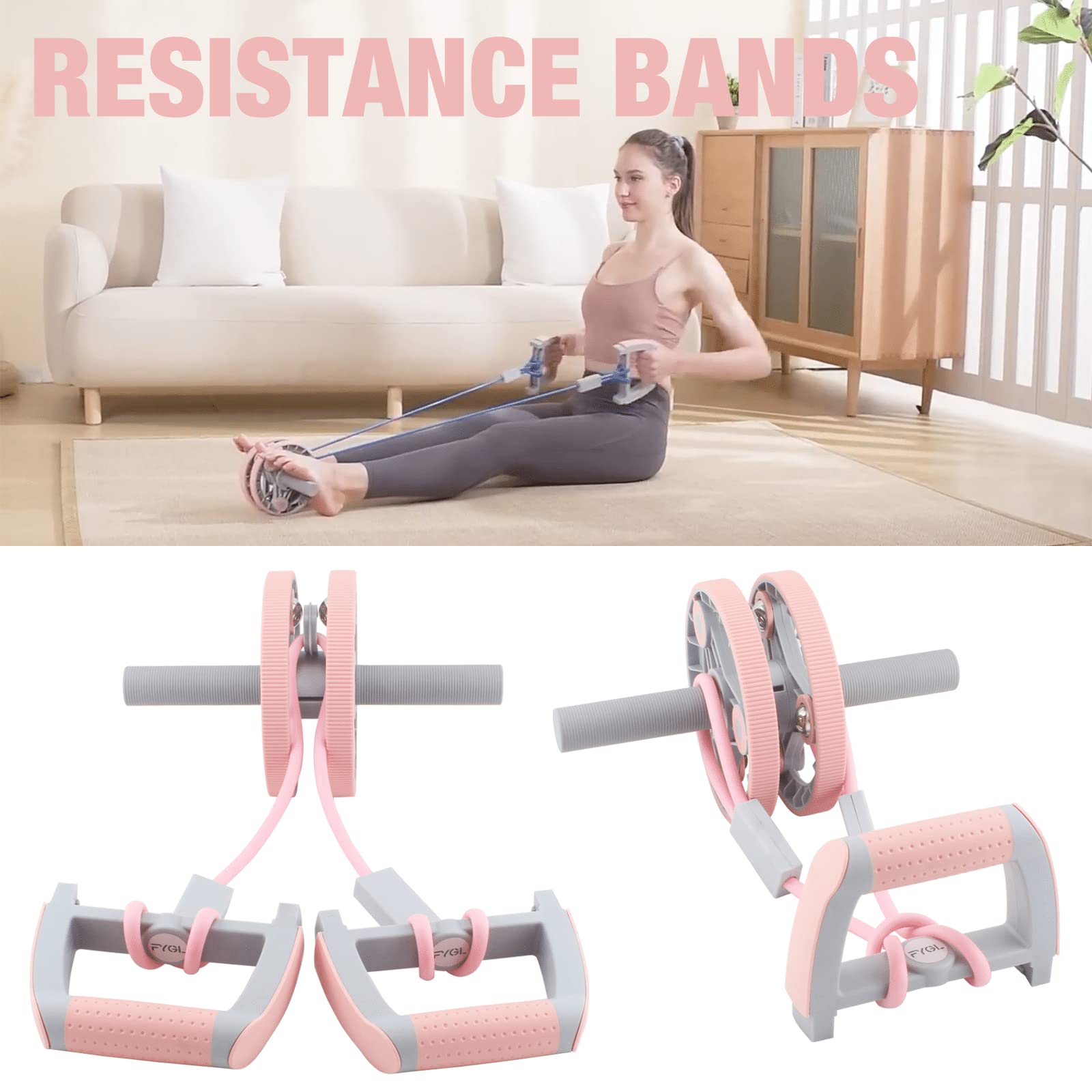 FYGL Push-Up-Bars | Multifunction 9 in 1 Workout-Equipment-for-Women | Resistance-Bands | Ab-Roller-Wheel with Knee Pads | Adjustable-Dumbbells | Kettlebell | Home-Gym-Equipment (Pink)