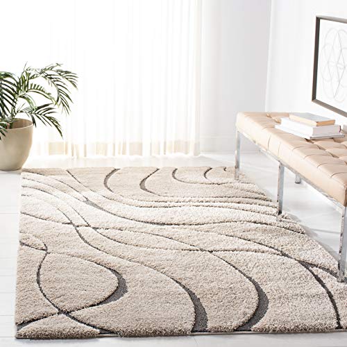 SAFAVIEH Florida Shag Collection Area Rug - 5'3" x 7'6", Cream & Grey, Non-Shedding & Easy Care, 1.2-inch Thick Ideal for High Traffic Areas in Living Room, Bedroom (SG471-1180)