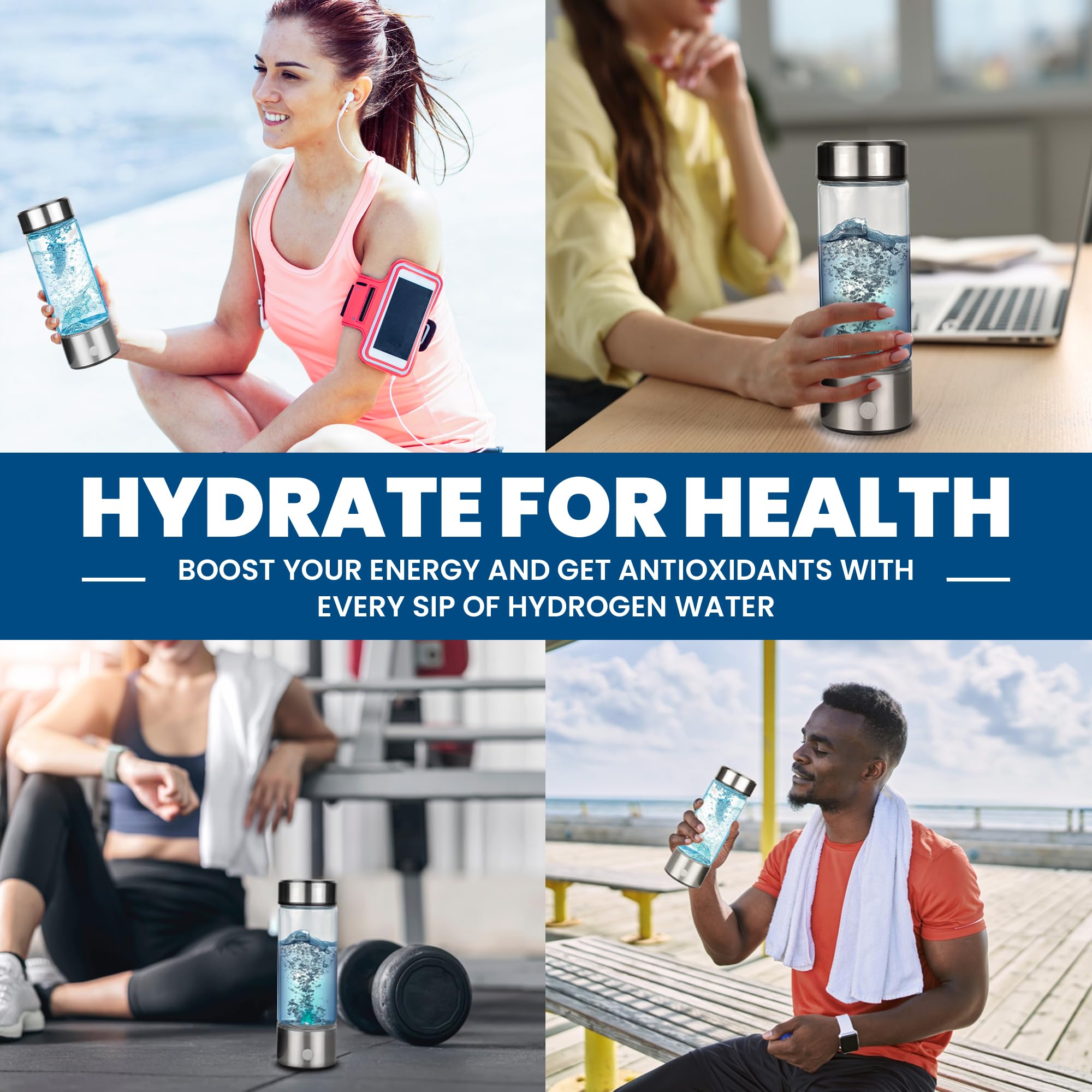 Hydrogen Water Bottle, Hydrogen Water Bottle Generator with SPE Technology Water Ionizer, Hydrogen Water Machine, Hydrogen Bottle, Hydrogenated water in 3 Min. for Home, Office, Exercise, Type C