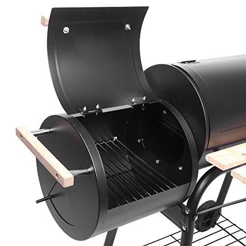 LDQS BBQ Charcoal Grill with Side Fire Box and Offset Smoker, Outdoor Picnic Barbecue Grill, Heat Control, Camping, Patio Backyard Cooking