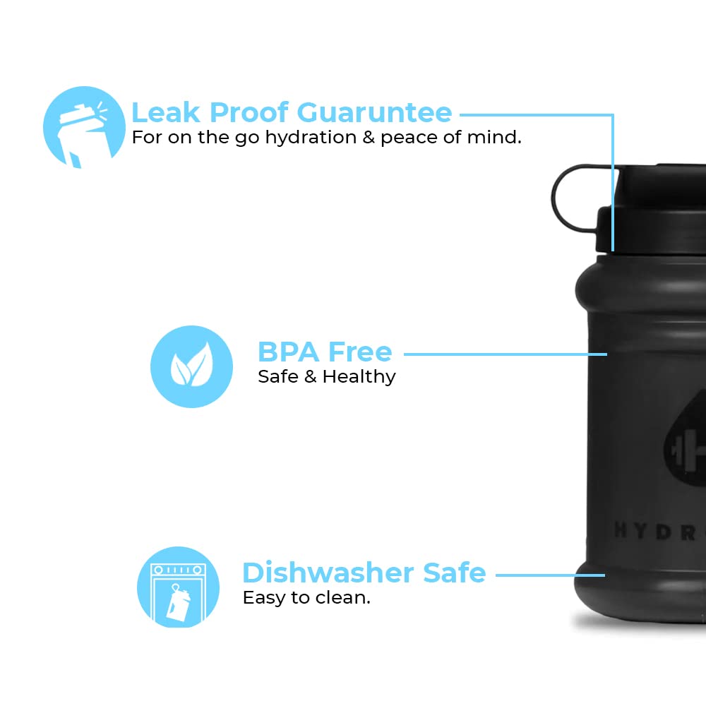 HydroJug Mini Bundle: 32oz Water Bottle Sleeve & Straw - Dishwasher Safe Reusable Durable BPA Free Plastic w Integrated Handle and Carry Loop - Leak Proof Seal -Kids and Adults (Black Marble on Black)