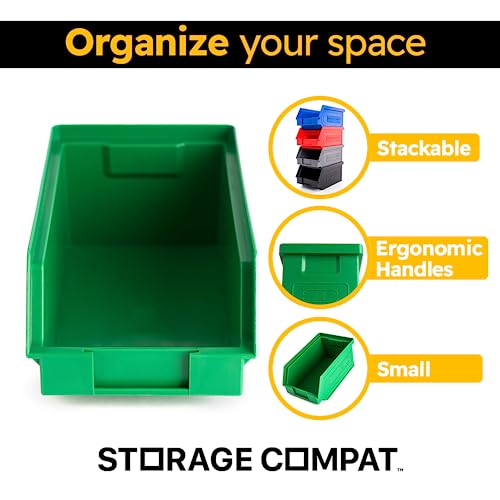 Storage Compat 50-Pack Small Storage Bin | Wall Mount Storage, Hanging and Stacking Bin, Freestanding | 7β x 4β x 3β Plastic Container | Green | Zeus 1PLZ02