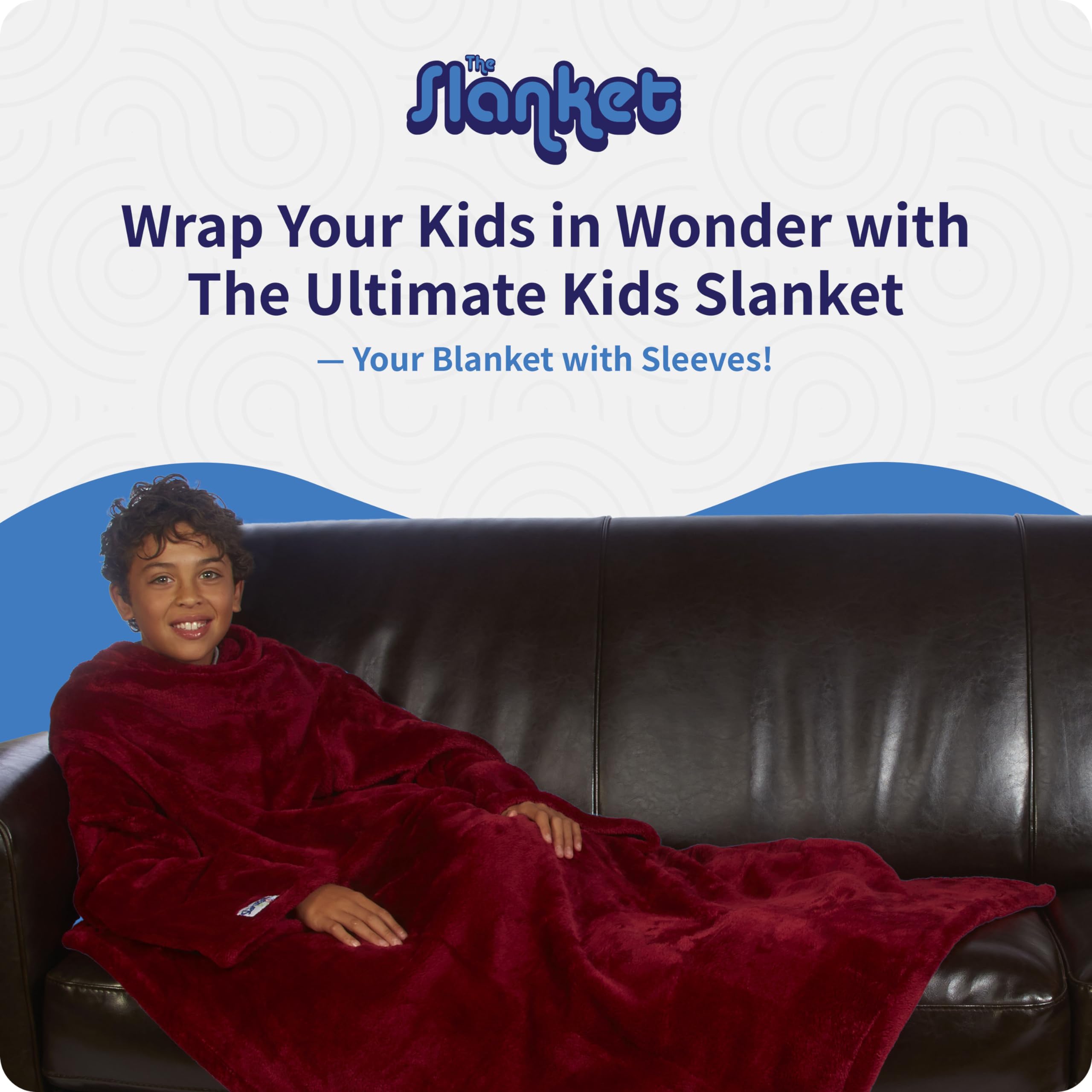 Slanket Kids Wearable Blanket with Sleeves - The Ultimate Kids Oversized Fleece Blanket with Foot Pocket - Lightweight, Plush, & Soft Plus Sized Wearable Blanket for Kids - 44”W x 60”L, Ruby Wine