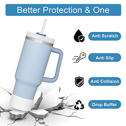 Straw Spill Stopper Cover Boot Sleeve Set for Stanley Cup 40 oz 30 oz Quencher H2.0, 4 Leak Sproof Stopper, 2 Tumbler Silicone Boot, 2 Straw Cover Cap for Stanley Cup Accessories