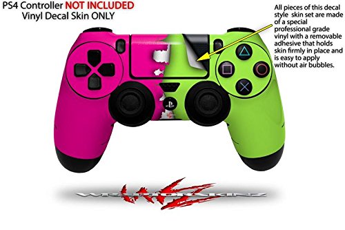 WraptorSkinz Skin Compatible with Sony PS4 Dualshock Controller PlayStation 4 Original Slim and Pro Ripped Colors Hot Pink Neon Green (Controller NOT Included)