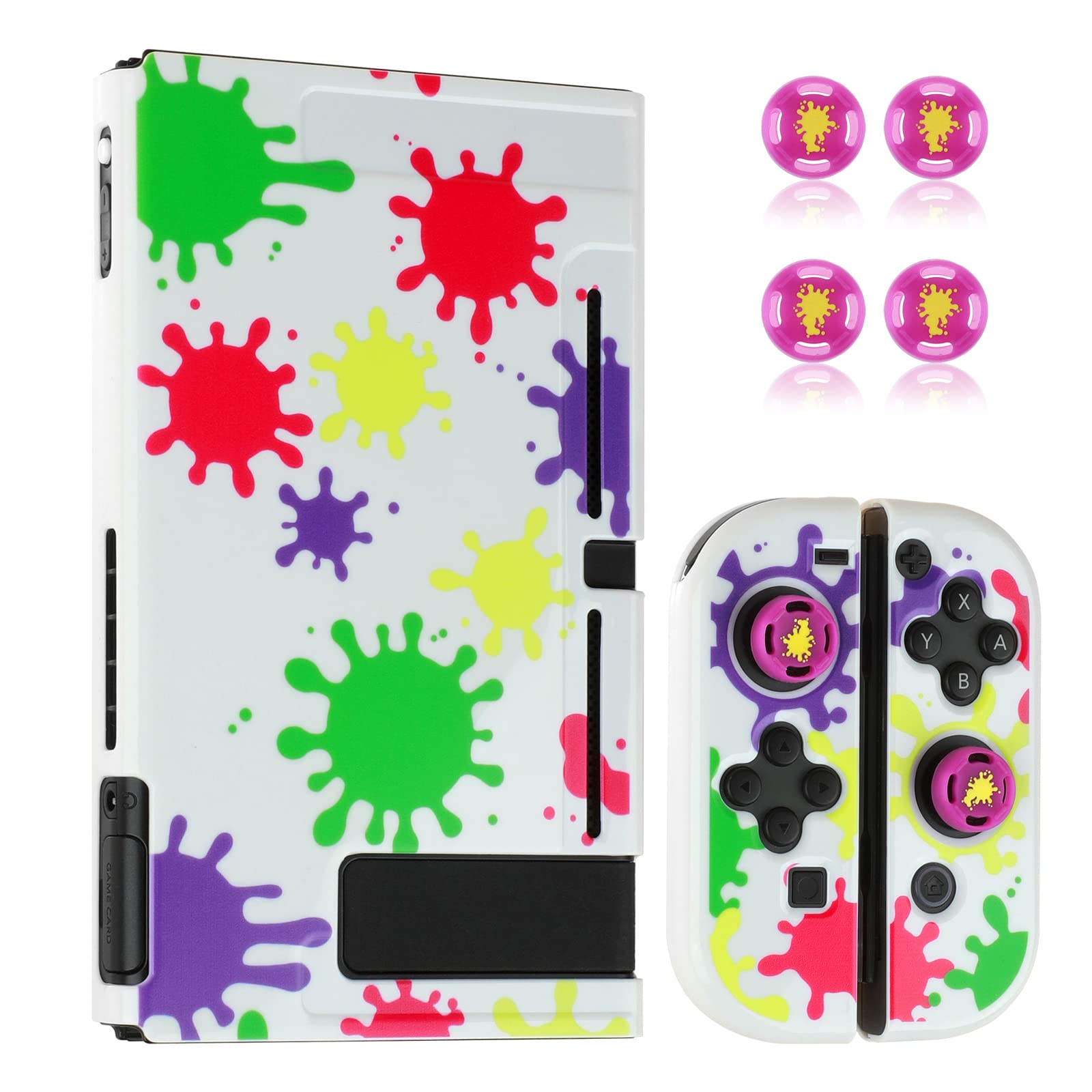 Dockable Protective Case Compatible with Switch, Hard Shell Case Cover for Switch and Joy-Con Controllers with 4 Thumb Grips,for Splatoon 3 Switch Carrying Case(Splatoon)