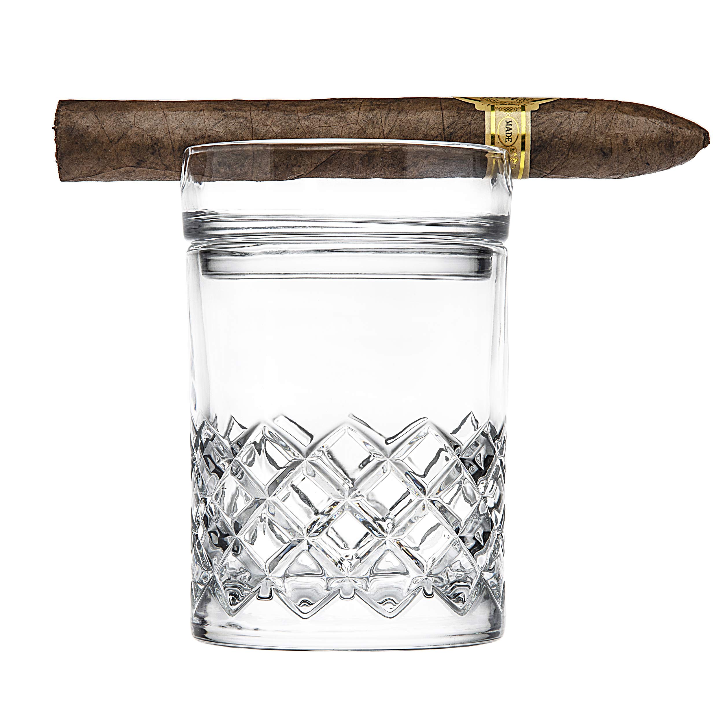 Godinger Cigar Whiskey Glass Set - Old Fashioned Whiskey Glass and Cigar Holder Bar Set