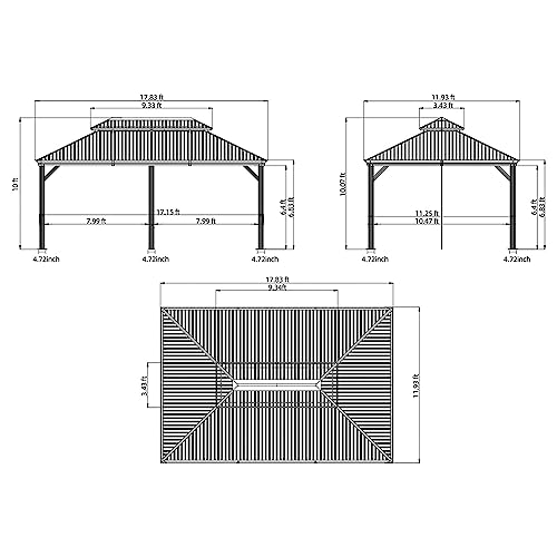 Jaxenor Outdoor Aluminum Frame Canopy - 12'x18' Hardtop Gazebo with Galvanized Steel Double Roof - Permanent Metal Pavilion for Patio, Backyard, and Lawn - Includes Curtains and Netting - Brown