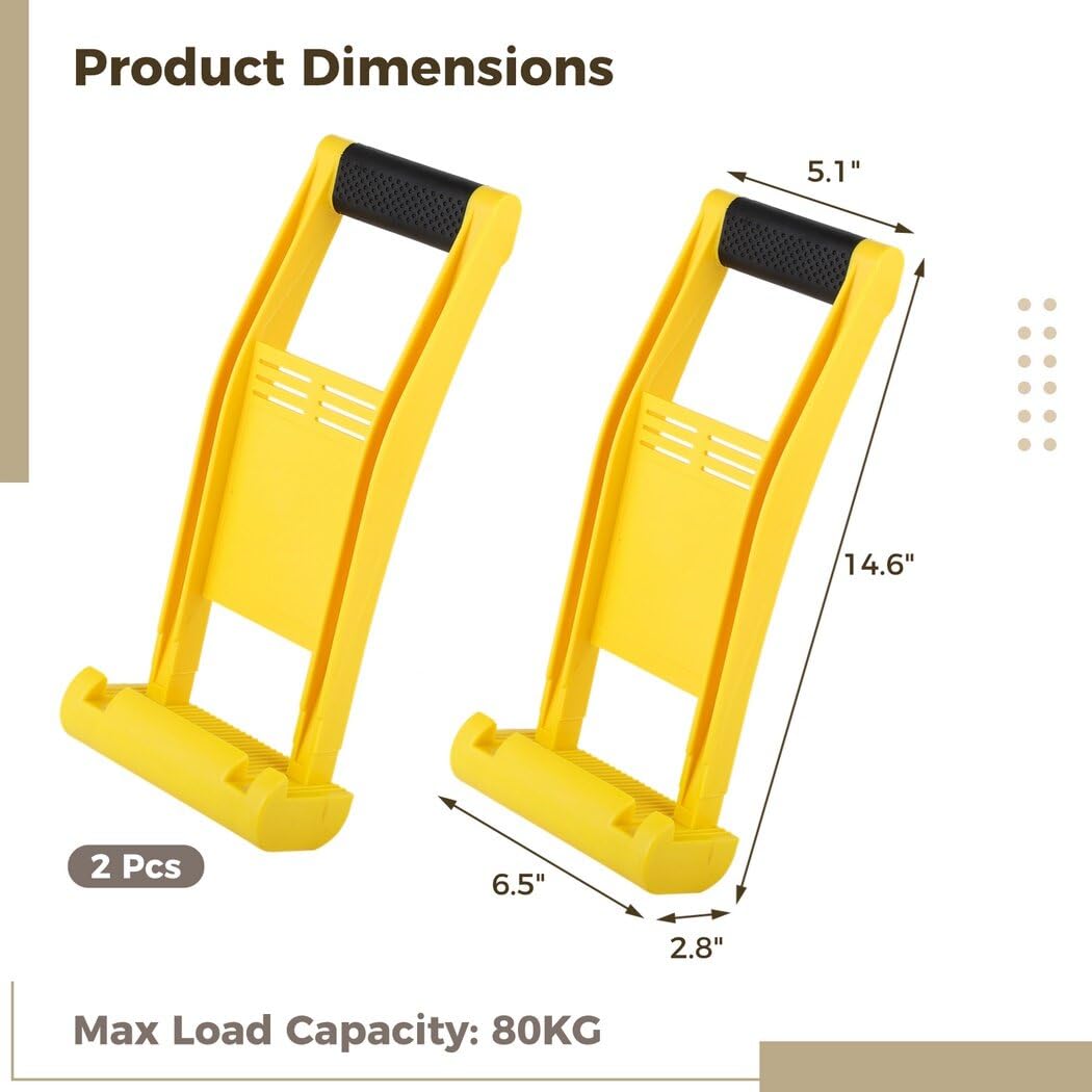 Homaisson 2 Pcs Plasterboard Carriers, Plastic Drywall Carrying Handles, Panel Carrier Tool with 80KG Load-Bearing Capacity, Non-slip Plywood Lifting Tools