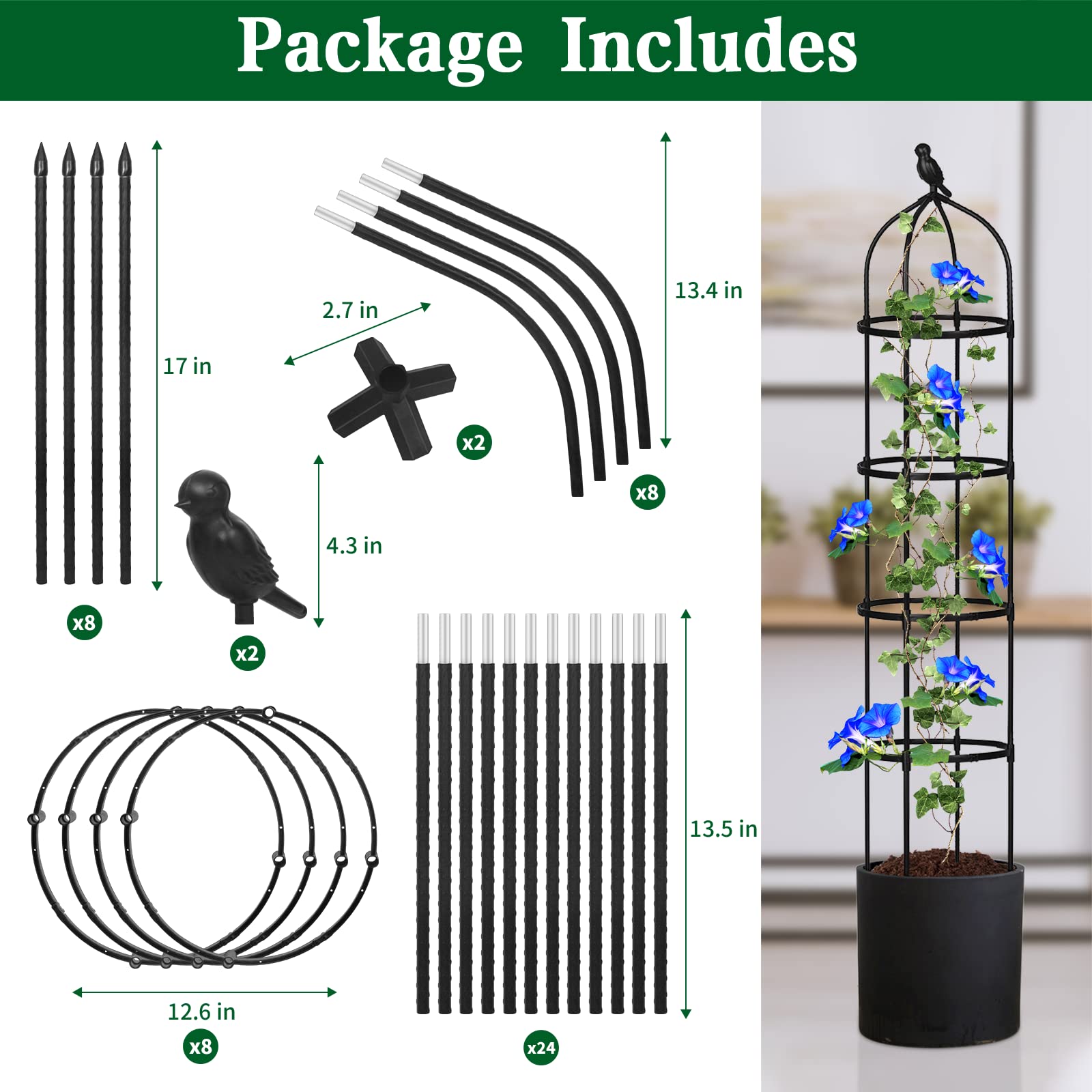 Garden Obelisk Trellis for Climbing Plants Outdoor, 6 Ft Tall Tower Tomato,Rose, Flowers, Grape, Pea, Cucumber Trellis, Rustproof Plastic Coated Metal Plant Support Trellis for Potted Plants (1)