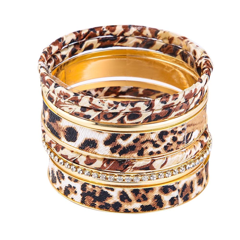 COLORFUL BLING 8-12Pcs Mottled Leopard Bangle Bracelet Set Stackable for Women Indian Multilayer Punk Gold Tone Wrapped Cuff Bracelets Wristband Statement Jewelry-white resin