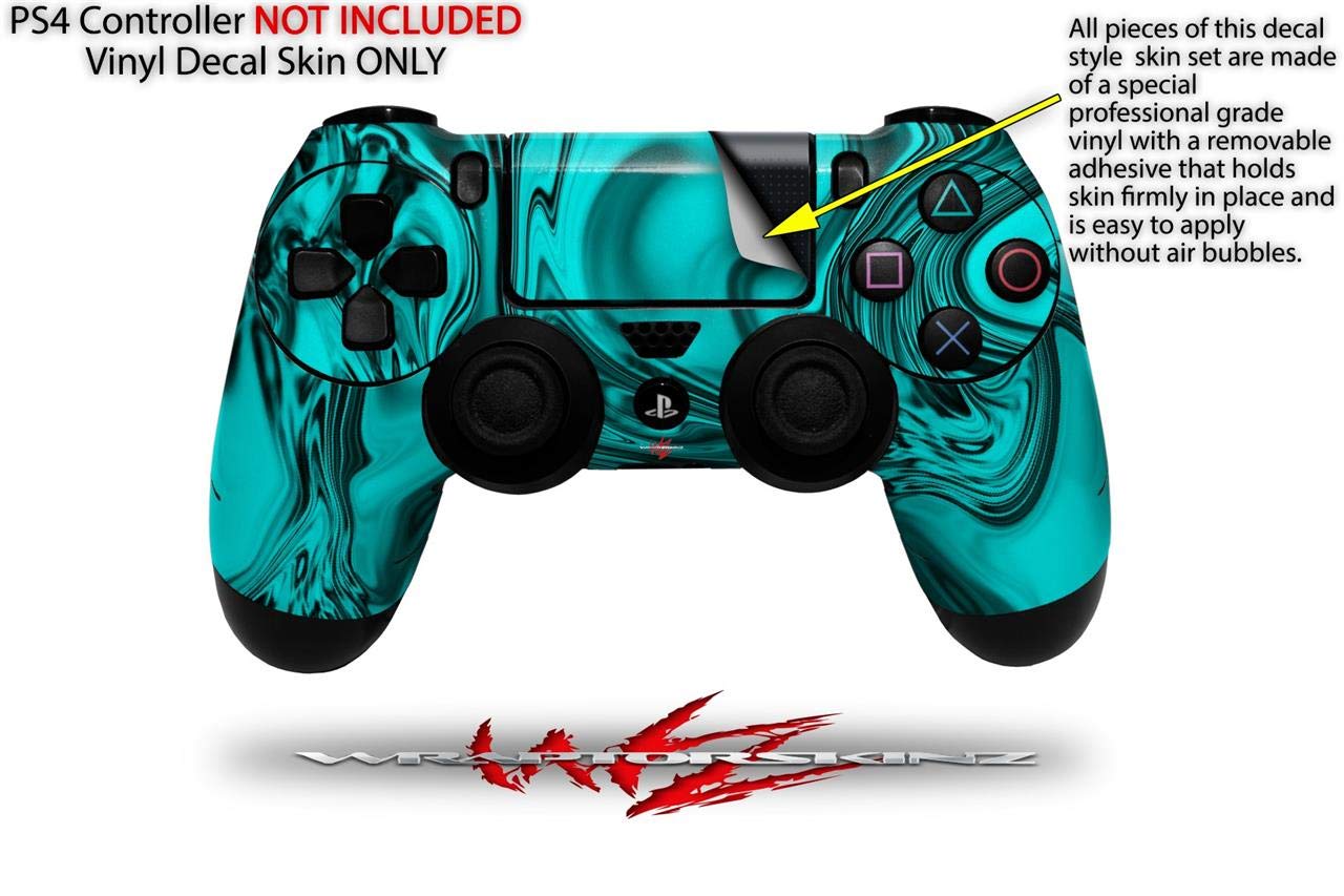 WraptorSkinz Vinyl Decal Skin Compatible with Sony PS4 Controller PlayStation 4 Original Slim and Pro Liquid Metal Chrome Neon Teal (Controller NOT Included)
