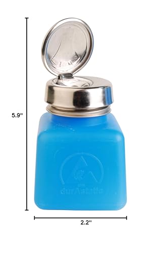 Menda 35282 One Touch Stainless Steel Liquid Dispenser Pump, ESD Safe durAstatic Square Bottle, 4 oz, High Density Polyethylene/Stainless Steel, Blue