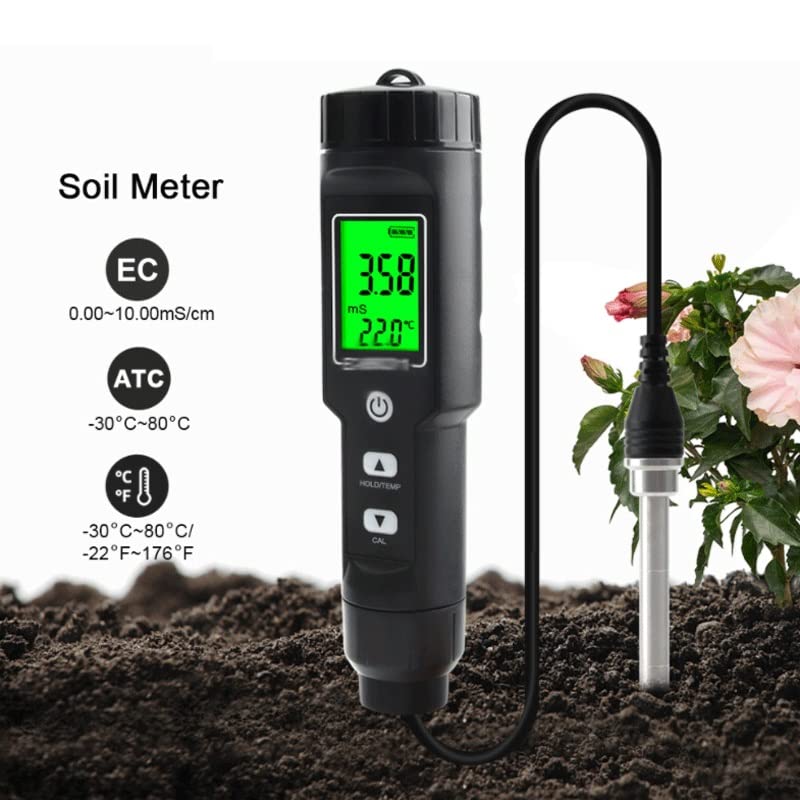 LHLLHL Portable Digital EC/Temperature Soil Tester Meter Farm Measurement Backlit Display Removable Electrode Waterproof Test Planting
