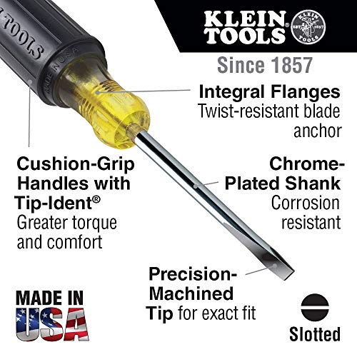 Klein Tools 600-1 5/16-Inch Flat Head Screwdriver with Cabinet Tip, 1-1/2-Inch Heavy Duty Round Shank and Cushion Grip Handle