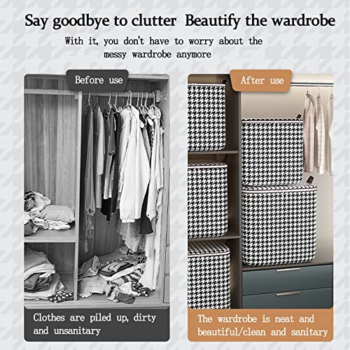 Houndstooth Clothing Storage Bins with Double Zipper & Handle, Cloth Organizer Sheets Organizer for Closet, Large Storage Bags, Folding Storage Box, Stackable Storage Bins