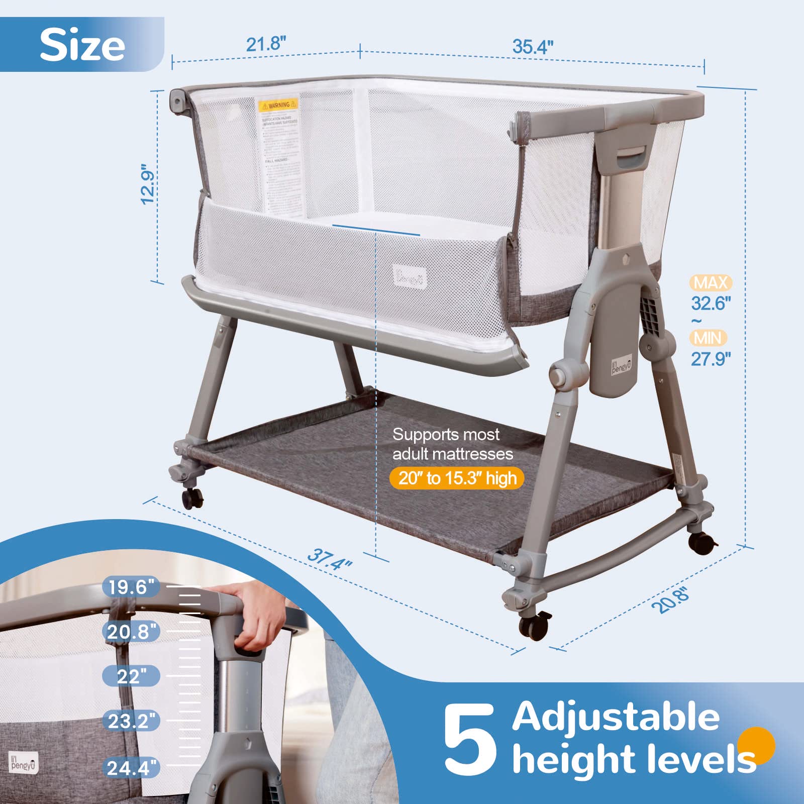 Li'l Pengyu Bedtime Bliss Foldable Bassinet, Comfy Mattress Pad Bassinet Sheet (2 Per Pack)