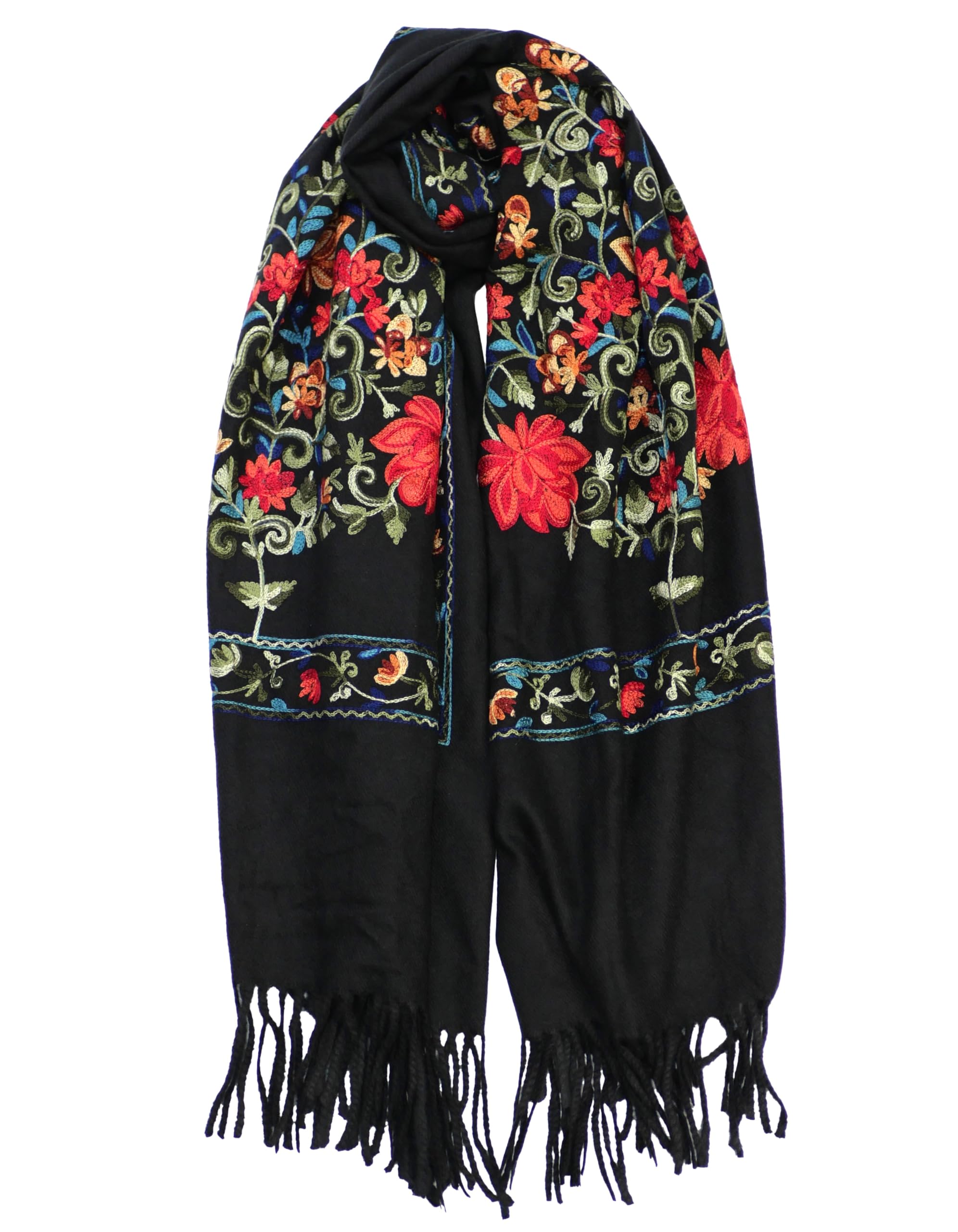 DOFOTAWN Women’s Embroidered Oversize Tassel Pashmina Shawl Scarf Gift for Women (black)