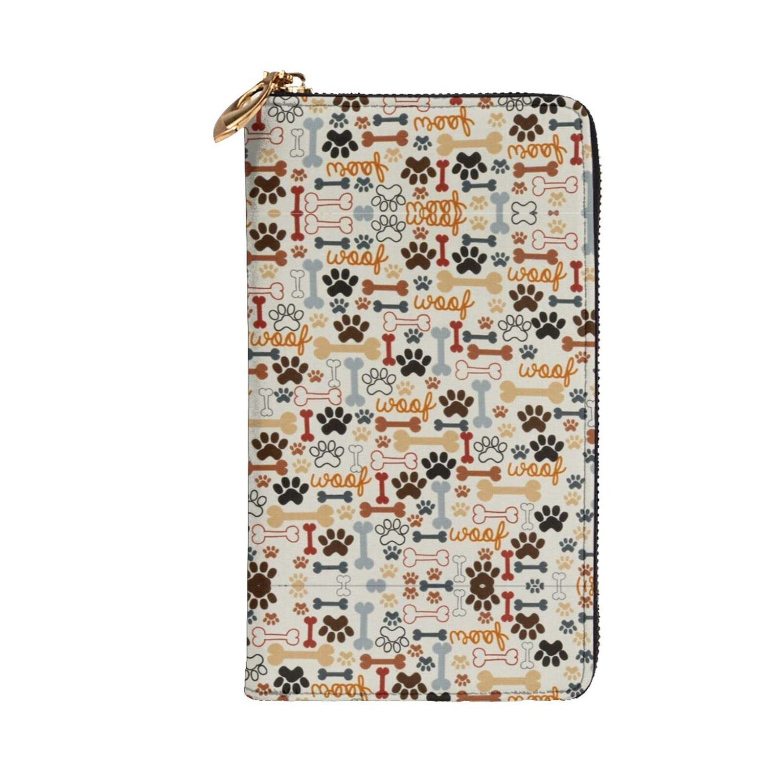 Dog Bones Paw Prints Women'S Leather Long Clutch Wallet :>> 7.48x4.13 Inch Comfortable, Lightweight, Waterproof, Durable.