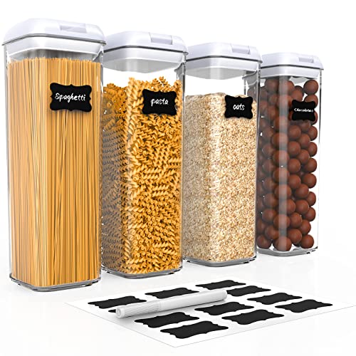 Tiawudi 4 Pack Pasta Storage Containers, Clear Airtight Food Storage Containers for Kitchen Organization, Pantry Organization and Storage, Ideal for Spaghetti, Pasta & Noodles, 1.9L Each