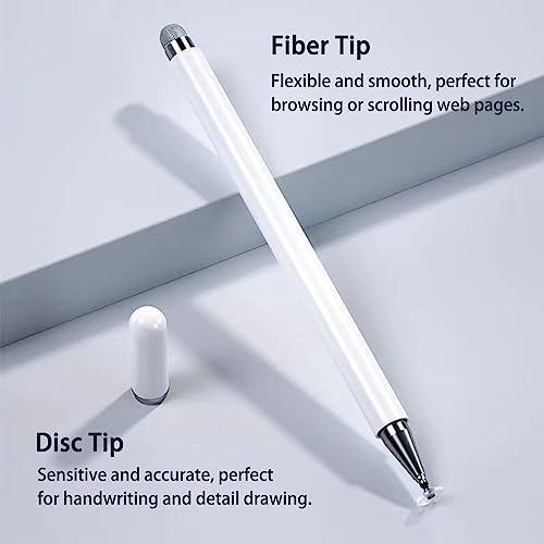 Stylus Pens for Touch Screens (2 Pcs), 2 in 1 Magnetic Disc & Fiber Tip Stylus Pen for iPad with Magnetic Cap, Compatible with All Touch Screens - Free Replacement Disc Tips, Black and White