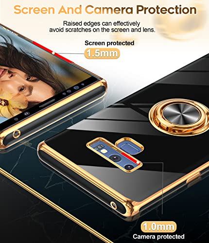 LeYi for Samsung Galaxy Note 9 Phone Case with Ring Kickstand [360° Rotatable Ring Holder Magnetic Kickstand] Plating Rose Gold Edge Protective Phone Cases Cover for Women Girls,Black