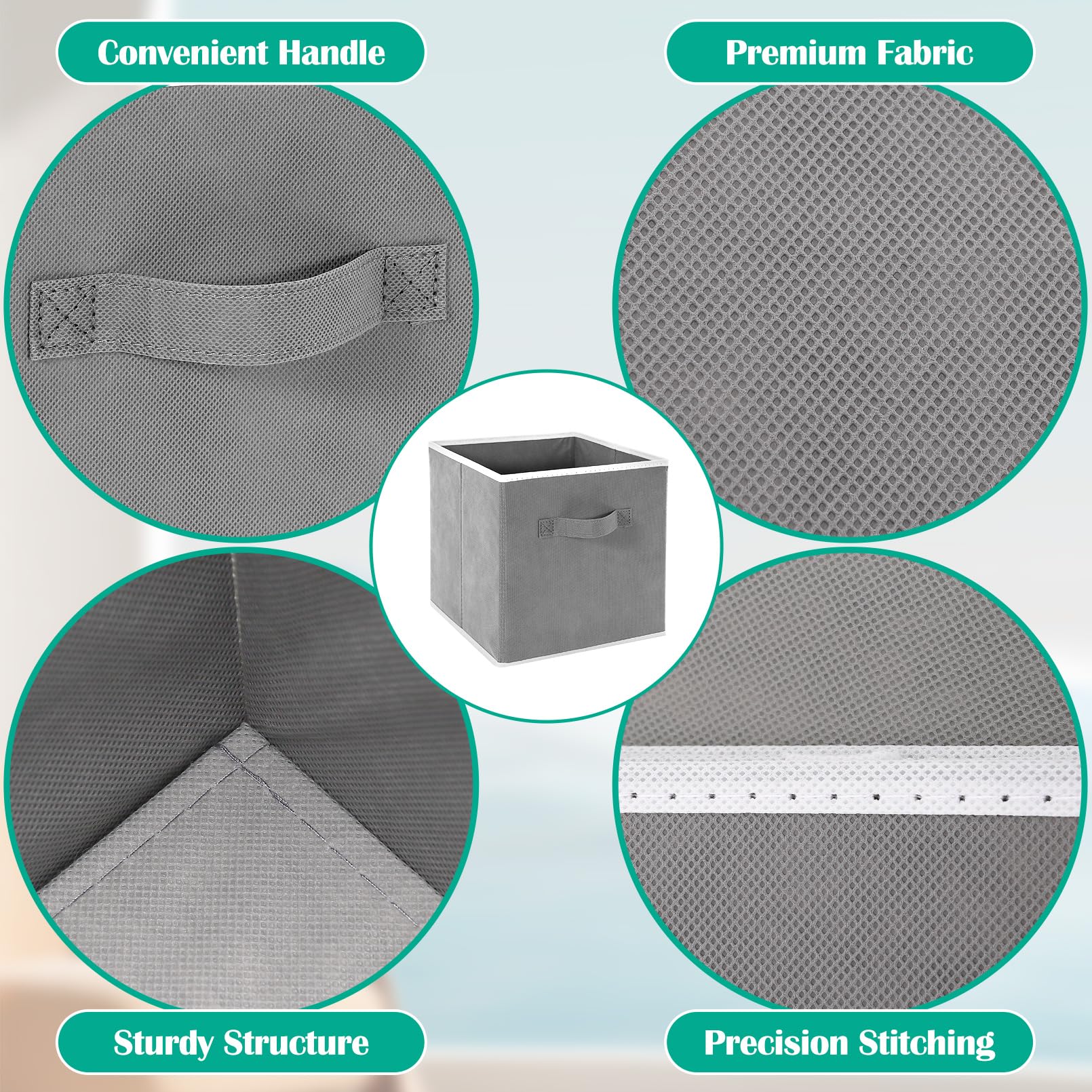 IJRPLM 8 Pack Storage Cubes,11 Inch Cube Storage Bins,Fabric Foldable Cube Baskets,Collapsible Storage Bins with Handles,Fabric Bins Storage Box For Shelf Organizing Clothes Closet Toys,Grey