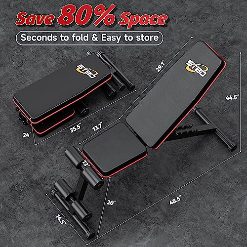 STBO Adjustable Weight Bench,Foldable Workout Bench Incline Decline Sit Up Bench with Resistance Band,Exercise Workout Bench for Home Gym