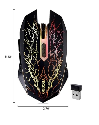 VEGCOO Wireless Gaming Mouse, Silent Click Wireless Gaming Mouse Rechargeable Mice with Colorful LED Lights and 2400/1600/1000 Three Gears Adjustable DPI, Ergonomic Mouse for Laptop PC (C11 Black)