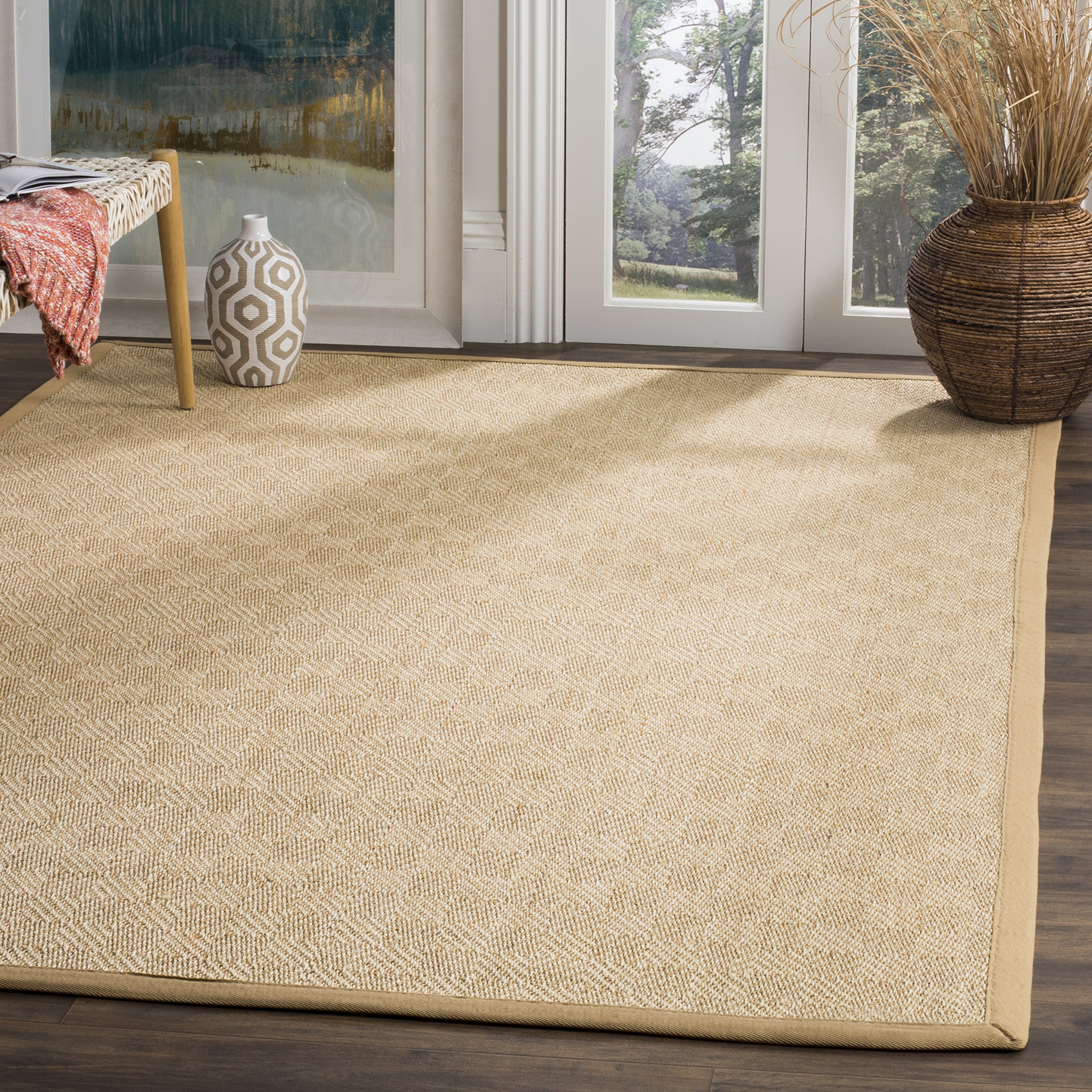 SAFAVIEH Natural Fiber Collection Area Rug - 8' x 10', Natural & Beige, Border Sisal Design, Easy Care, Ideal for High Traffic Areas in Living Room, Bedroom (NF151B)