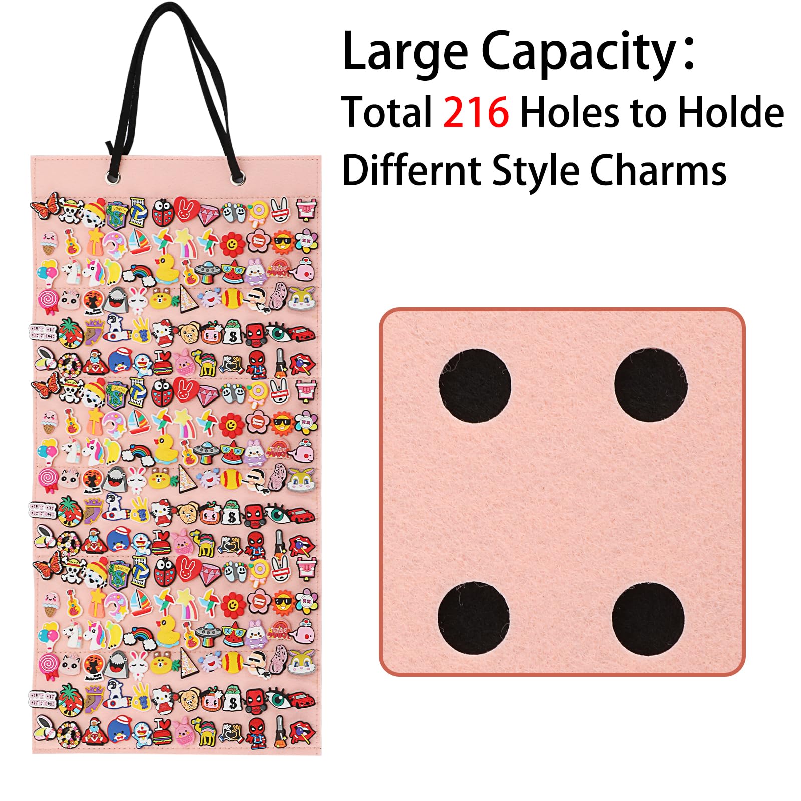 JUXYES Shoe Charms Organizer Wall Hanging Charms Collection Holder with 216 Holes, Portable Decorative Croc Shoe Charms Display Hanging Decoration Croc Charms Collection Storage Organizer