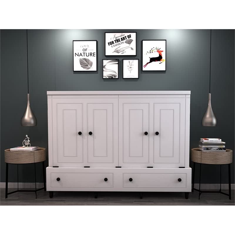 RoomAndLoft Windsor Queen Solid Wood Mobile Murphy Bed with Mattress in White