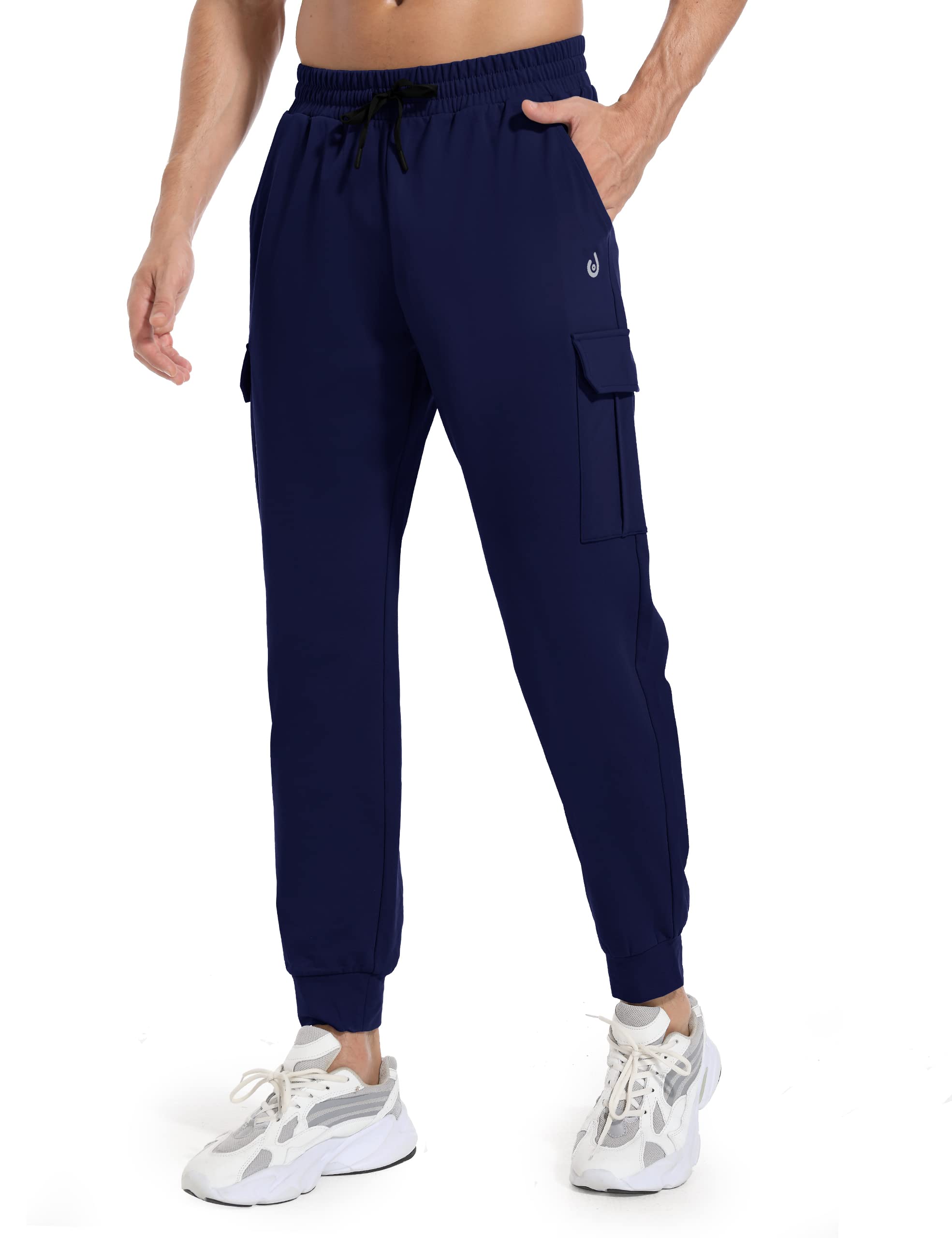 HARTPOR Men's Fleece Lined Sweatpants Water Resistant Joggers Cargo Pants Winter Hiking Athletic Workout Thermal Warm Pants with Pockets, Navy L