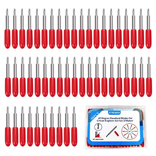 STREWEEK 50PCS Replacement Cutting Blades for Cricut Explore Air/Air 2/Air 3/Maker,45 Degree Standard Fine Point Blades for Most General Purpose Cutting