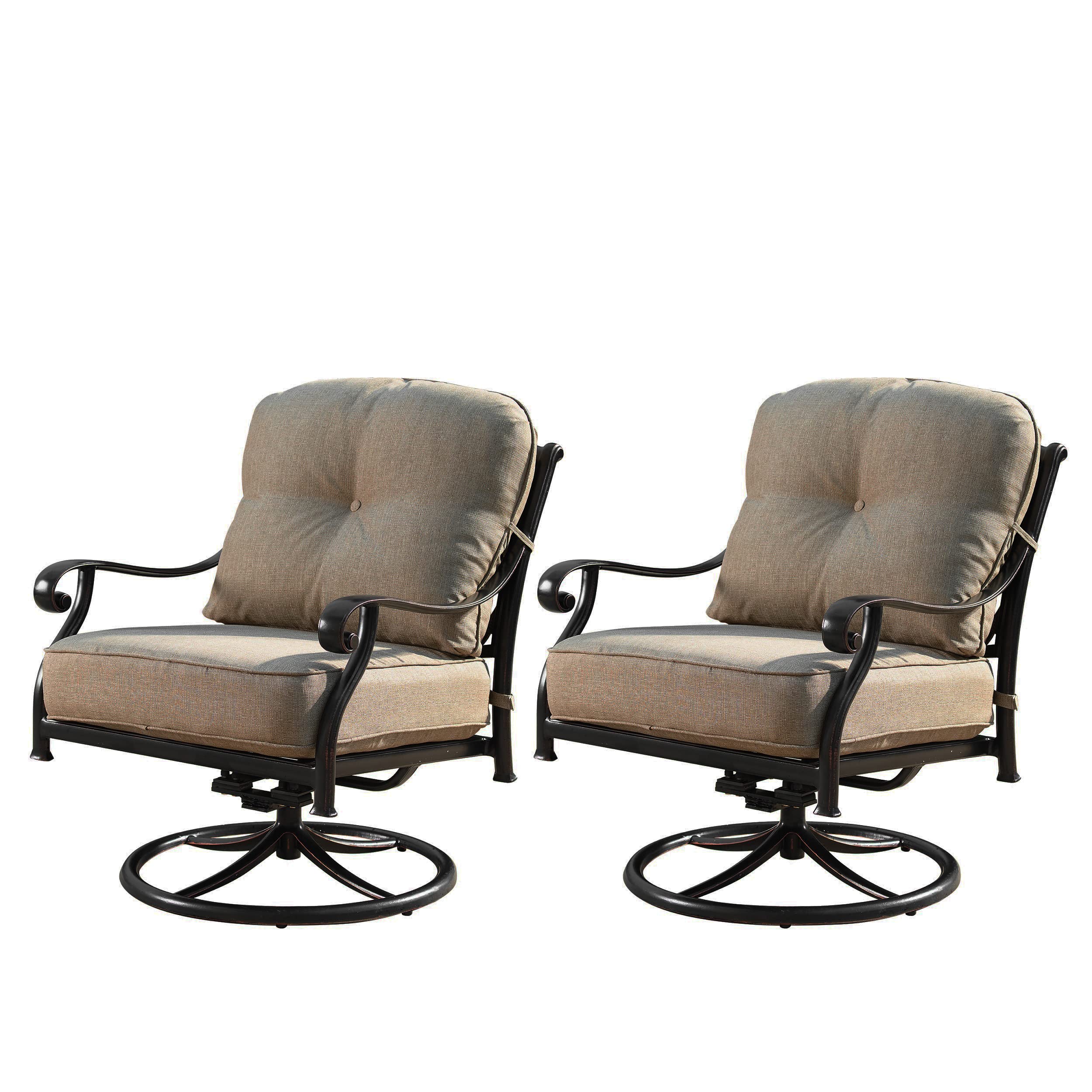 Oakland Living Aluminum Outdoor Swivel Club Finish with Thick Tan Polyester Cushions (Set of 2) Deep Seating Rocking Chairs, Antique Copper