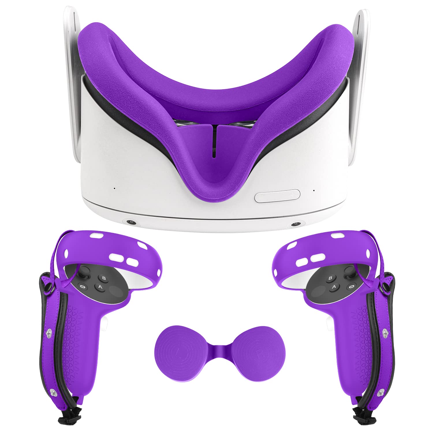 EWalos Accessories for Oculus/Meta Quest 2, Touch Controller Leather Grip Cove, Face Cover and Lens Protective Cover, Sweat-Proof, Light-Proof, Anti-Throw and Comfort-Enhancing Accessories Set(Purple)