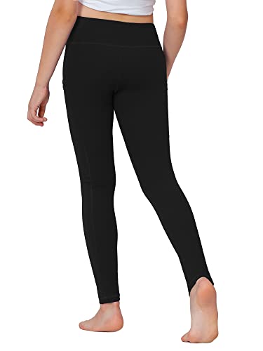 Stelle Girls Athletic Active Dance Tight Legging Pants with Pockets for Running Yoga Workout (Black (2 Side Pocket), 8-9 Years)