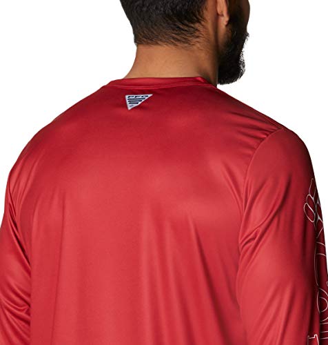 Columbia Men's Terminal Tackle PFG Running Line Long Sleeve, Red Spark/White Bass, Small