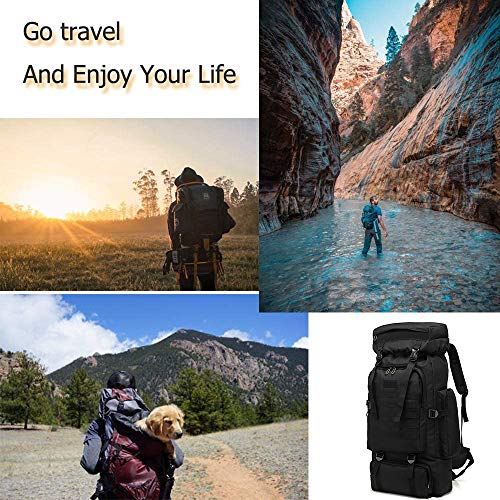 ÖSSZEFUT Military Tactical Backpack 70L/80L Large Camping Hiking Backpack Rucksack Waterproof Traveling Daypack Survival Gear Molle Equipment Black Color