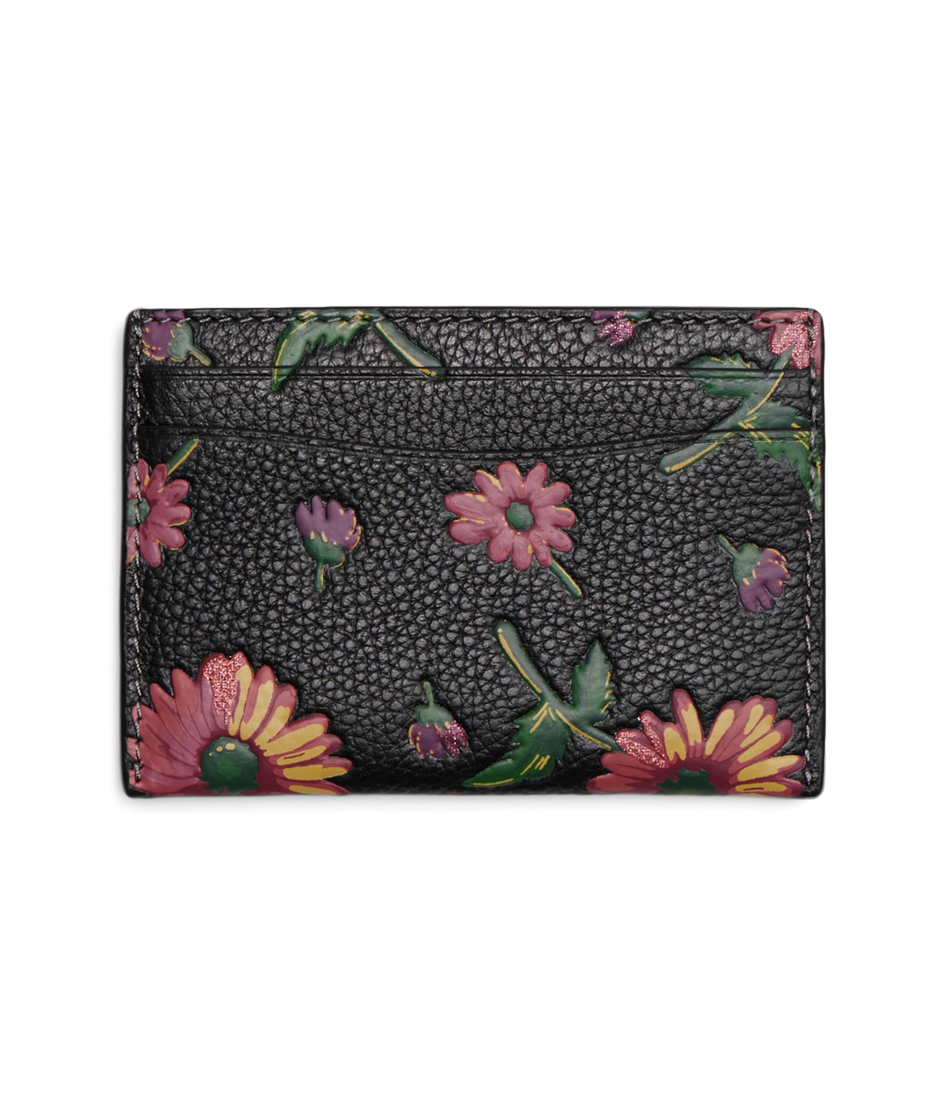 Coach Essential Floral Printed Leather Card Case, Black/Multi