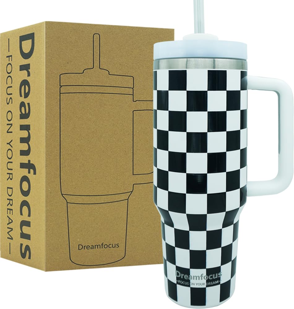 Dreamfocus 40 oz Purple Tumbler with Handle Straw and Lid Insulated Stainless Steel Water Bottle Cup Travel Coffee Mug