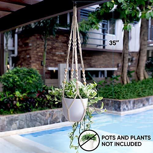 INLI Macrame Plant Hanger Indoor Hanging Planters 35" Beads Single Tier Plant No Tassel Macrame Hanger Hanging Plant Holders for 5-10β Planters.