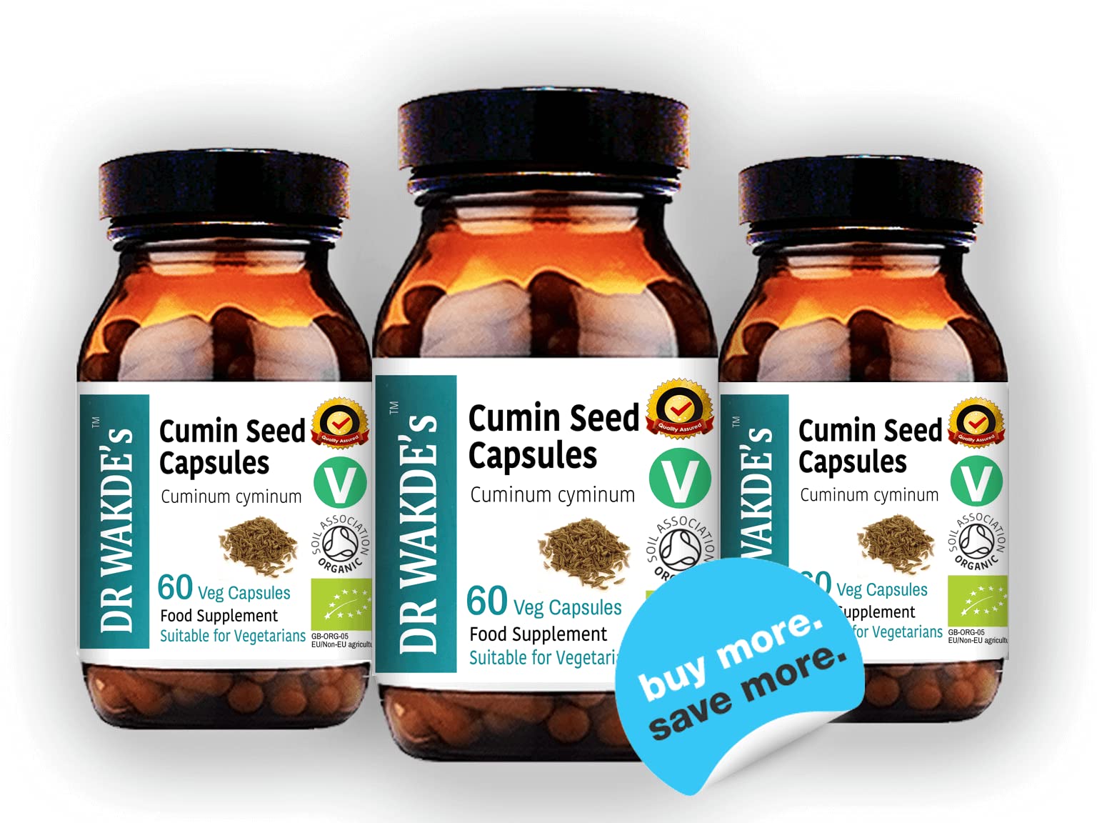 DR WAKDE'S Organic Cumin Seed Capsules, Organic | 60 Veg Caps | Ayurvedic Supplement | Vegan | 100% Herbal | Quantity Discounts | Same Day Dispatch
