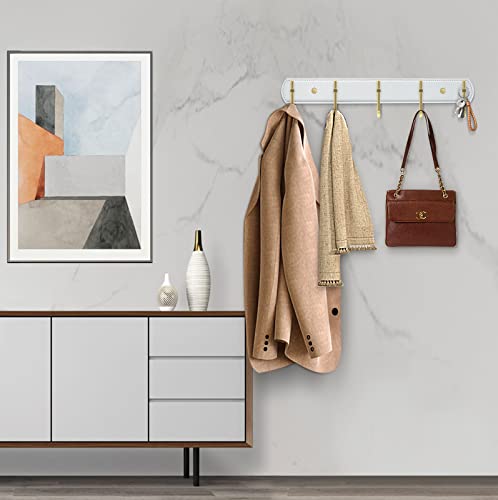 Mndstek Coat Rack Wall Mount, Small Leather Wall Hooks, Coat Hooks with 5 Hooks, Entryway Hanging Coat Rack Hat Racks Hooks for Bathroom, Bedroom, Closet Room