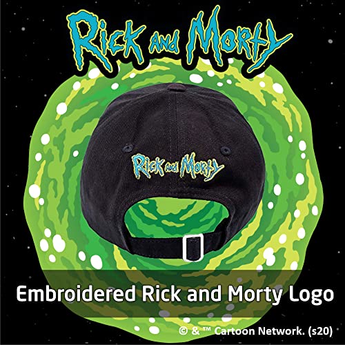 Concept One Warner Bros Rick and Morty Dad Hat, Fly Design Cotton Adjustable Adult Baseball Cap with Curved Brim, Black, One Size